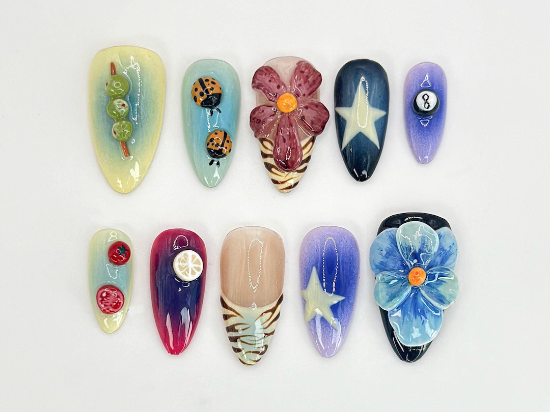 Whimsical Nature Mix Press on Nails | Durable and Stylish False Nails ...