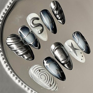 Y2k Nail Set With Sliver Motifs | Y2k-inspired Press on Nails| Sliver ...