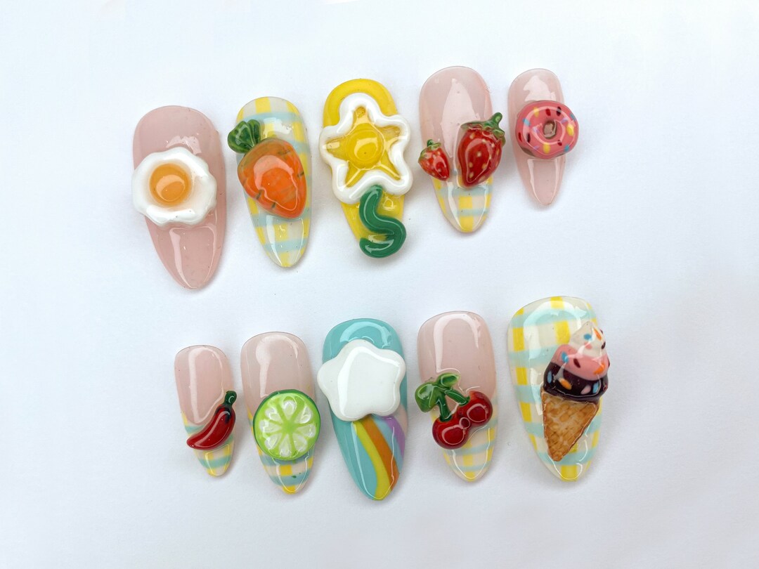 Fun and Whimsical 3D Nail Art Set Food and Fruit Designs With Eggs ...