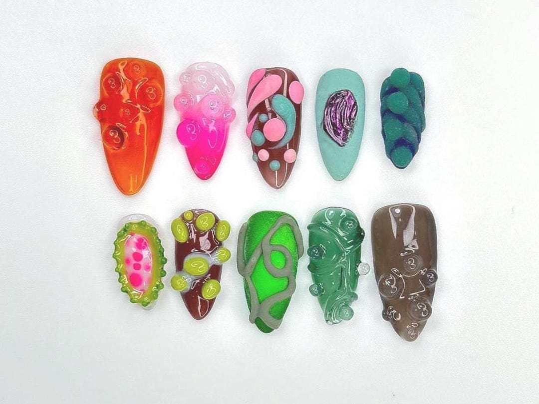 Botanical 3D Press on Nails | 3D Plant Cell Inspired Art | Nature ...