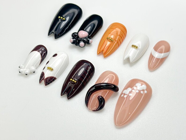 Cute Cat Claw Press on Nails | Cute Kitty Paw Nail Set | 3D Cat Tail ...