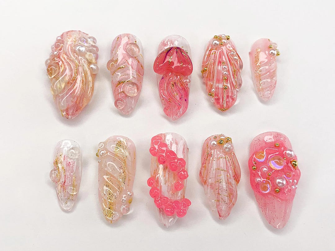 Ocean-inspired Long Almond Nails | Tropical Beach Designs With ...
