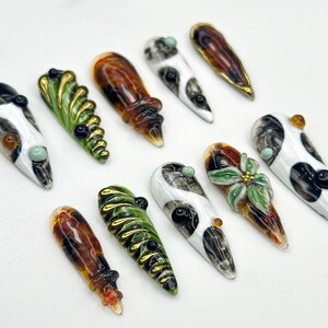 Handmade Artistic Press on Nails | Earthy Luxury Resin Nails | Swirl ...