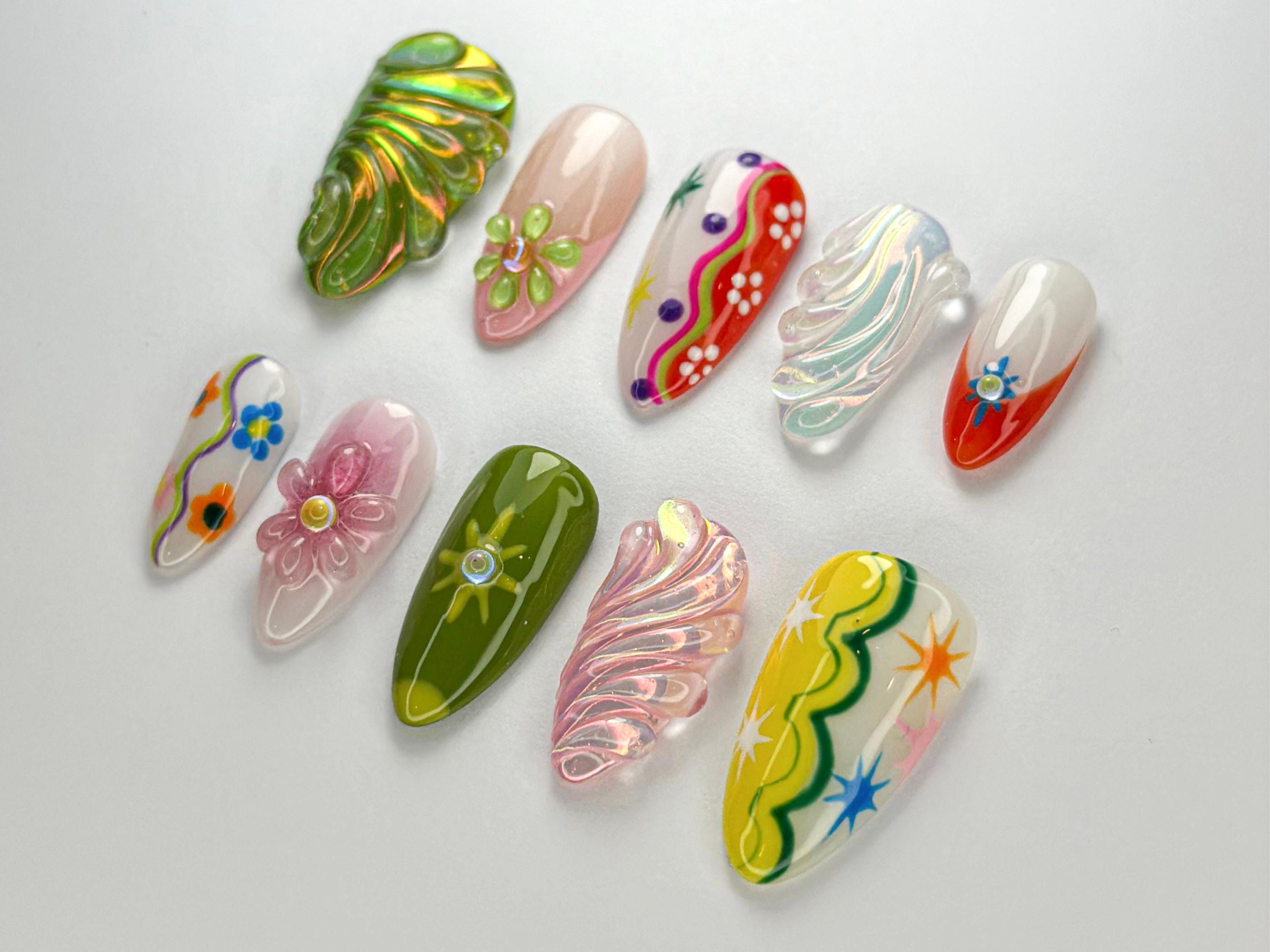 Summer Colorful Abstract Press on Nails by Sevennailart | Handmade ...