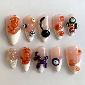 Trendy Billiards Press on Nails| Custom 3D Gel Cue Ball Nail Set ...