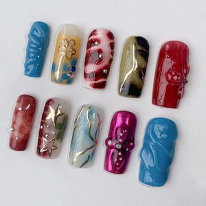 3D Custom Freestyle Press on Nails | 3D Orchad Flower Colorful ...