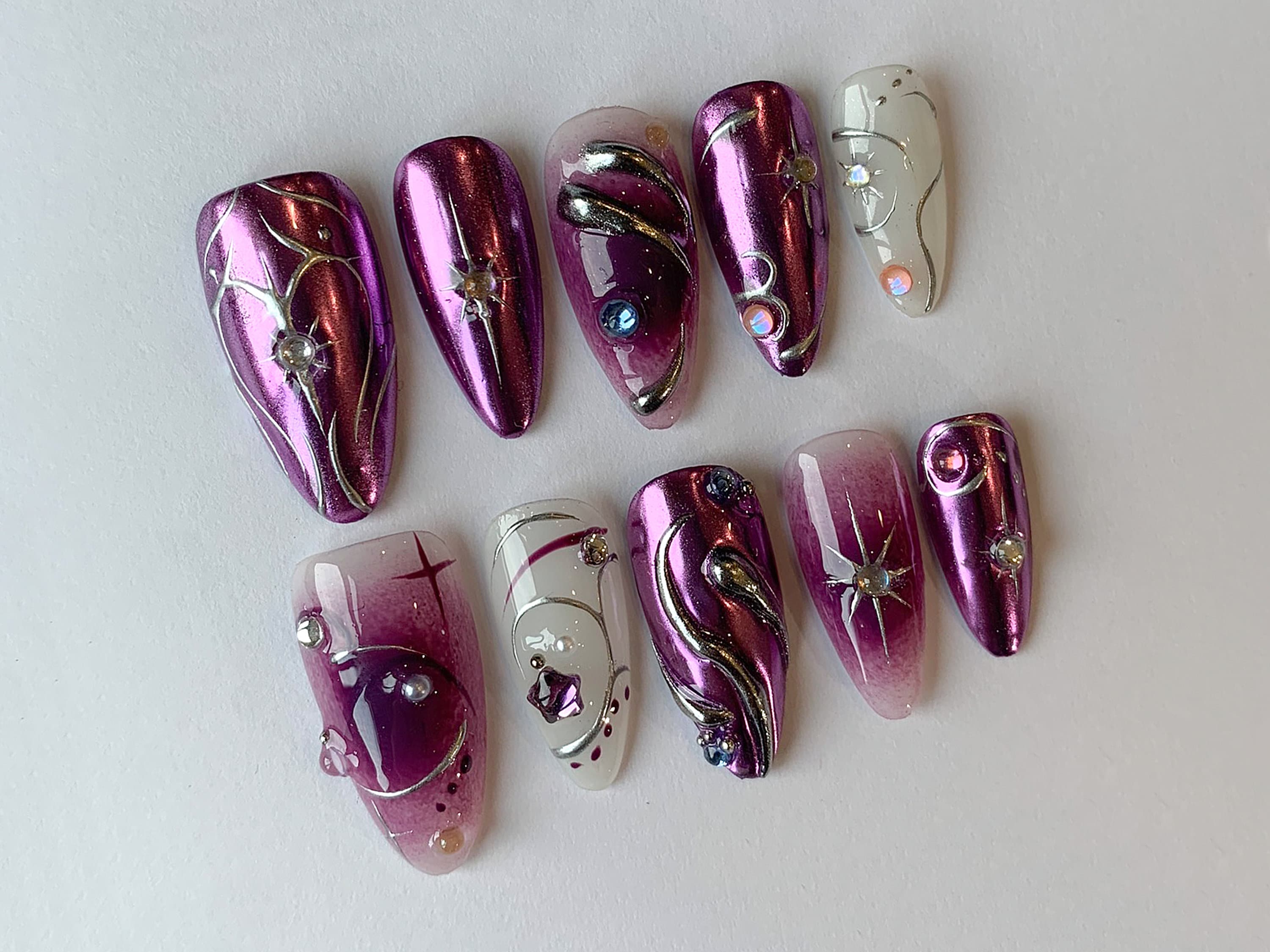 Acubi-style Press on Nails | Jelly Purple Nail | 3D Freestyle ...