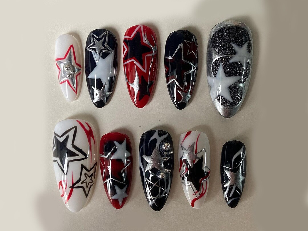 Y2k-inspired Press on Nails | 3D Freestyle Almond Goth Press on Nails ...