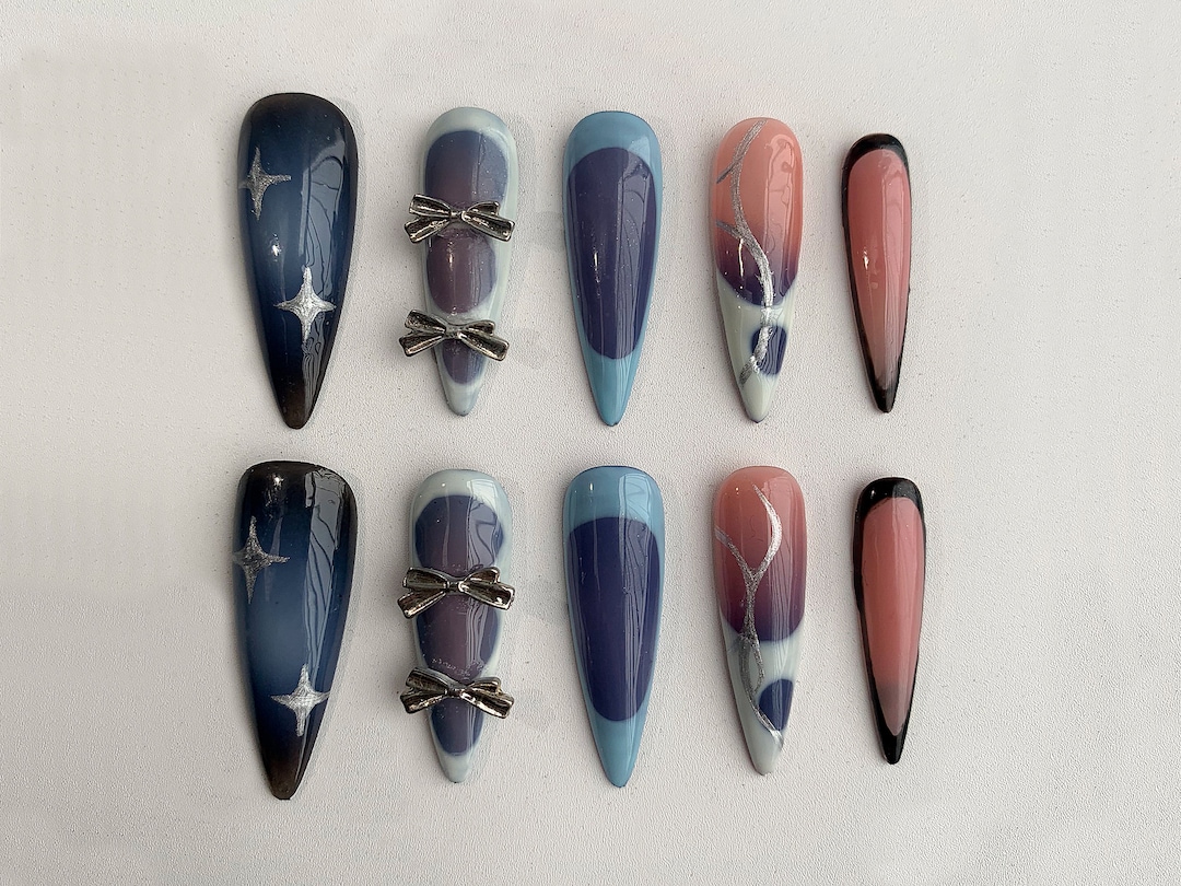 Unique French Tip Press on Nails | Elegent Frenchie Nail Set | Aura ...