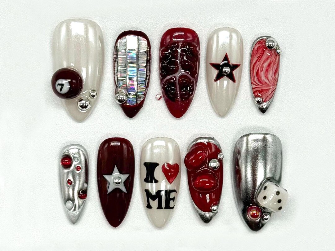 Vegas Glam Press on Nails | Unique Casino Theme With Dice & Star ...