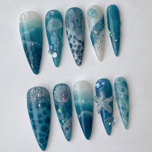 Ocean-inspired Press on Nails | Stunning Shell and Starfish Design on ...