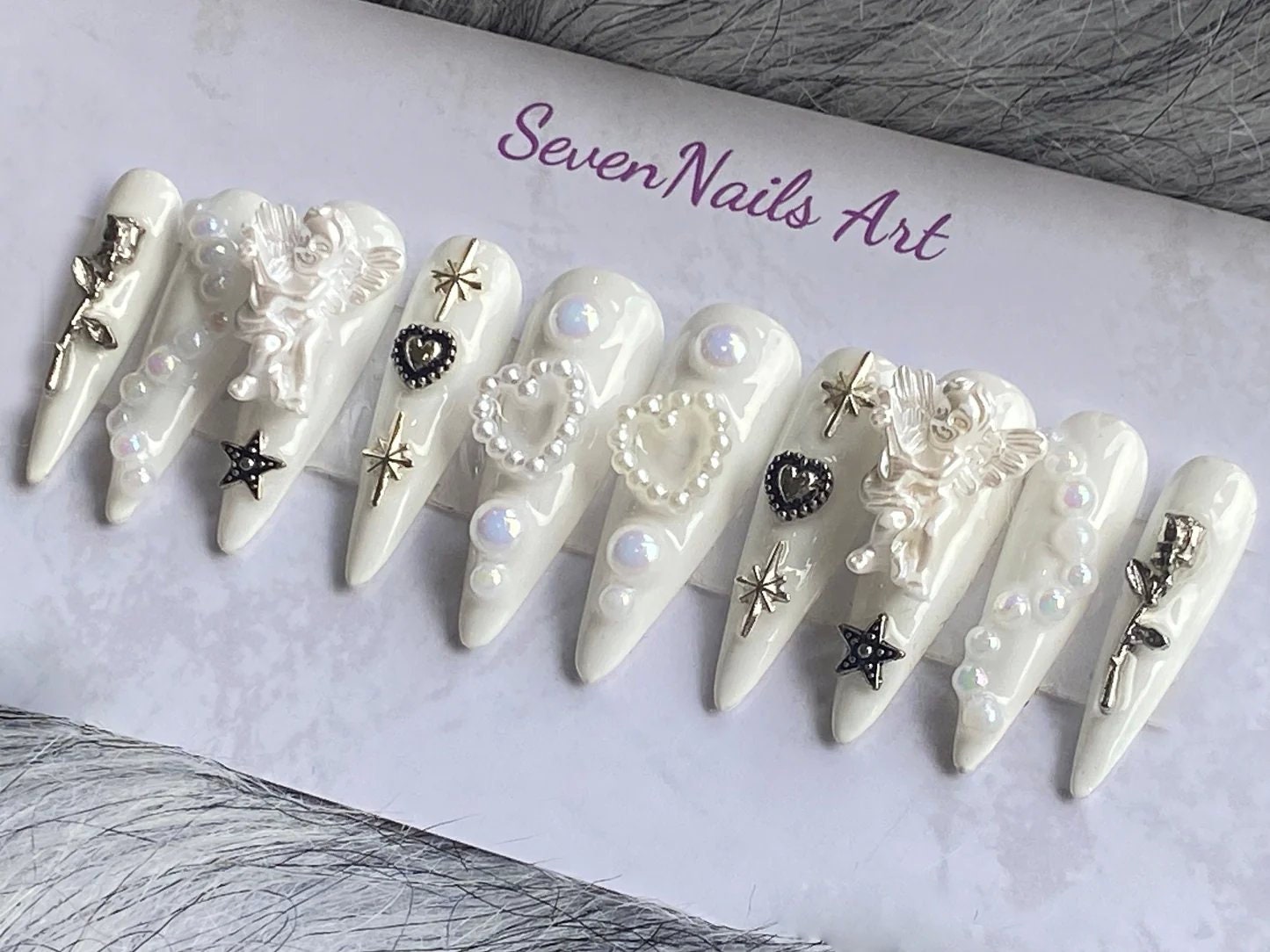 Angel Press on Nails-heavenly Glamour| Elegant White Designs With ...