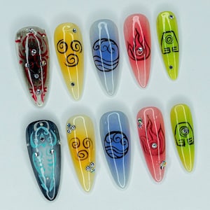 Avatar Inspired Element Press on Nails |3D Fire, Water, Earth, Air Art ...