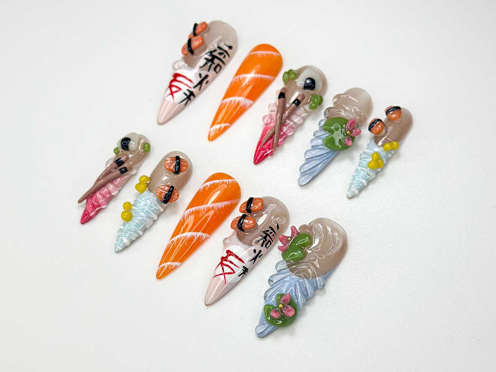 Cute Sushi Press on Nails | 3D Japanese Food Nail Art | Kawaii Salmon ...