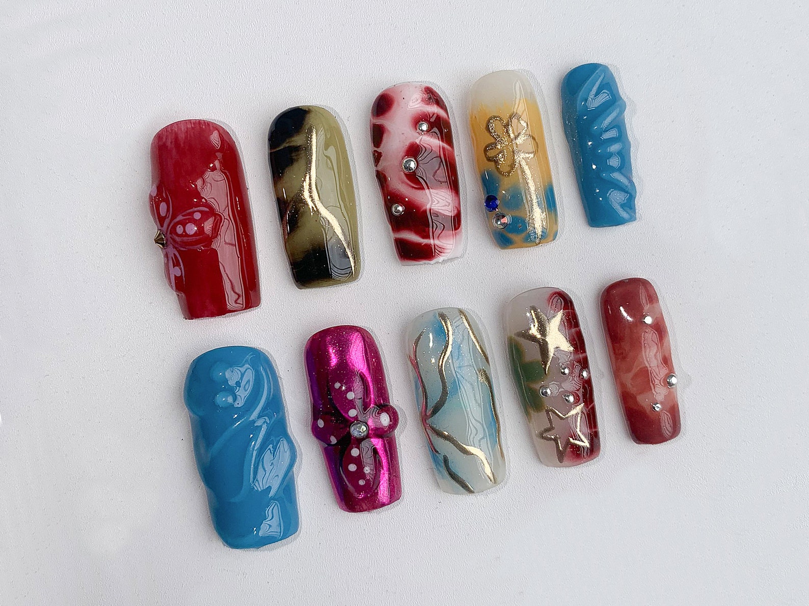 3D Custom Freestyle Press on Nails | 3D Orchad Flower Colorful ...