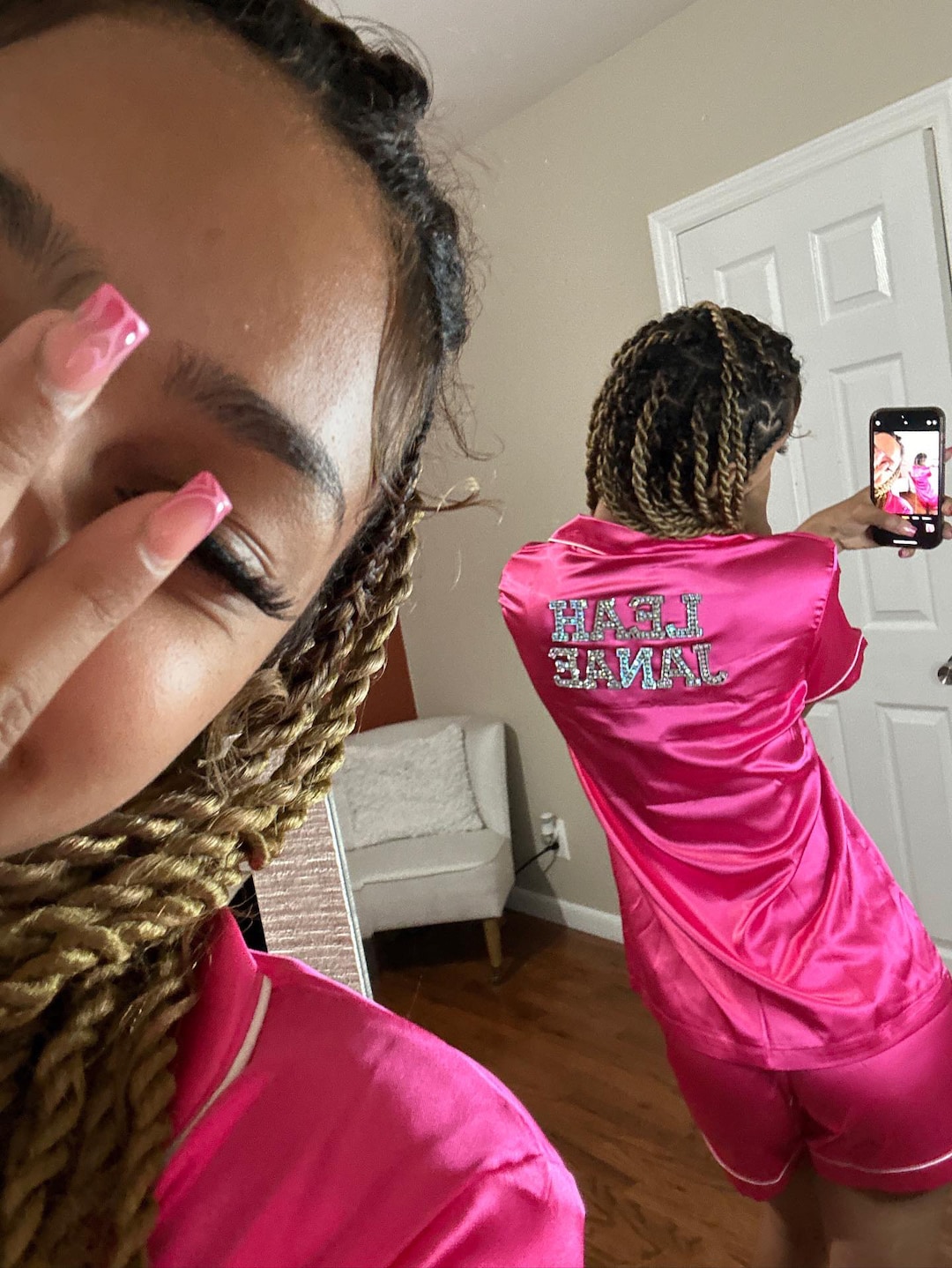 Ladies Hot Pink Pajama Set/customized Pjs/custom Pajamas/bling Pajamas ...