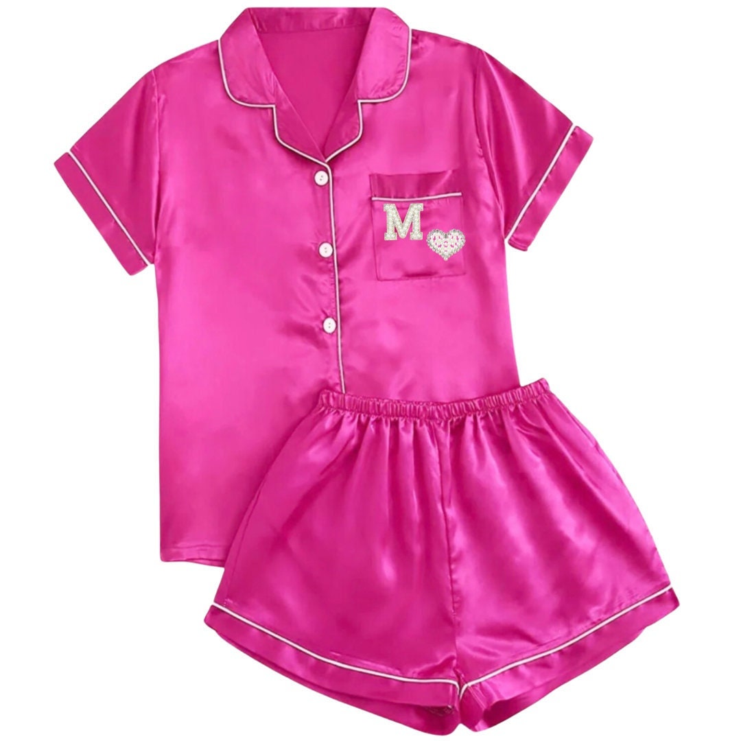 Pearl Initial Hot Pink Pajama Set: Rhinestone Letter Pjs - Etsy