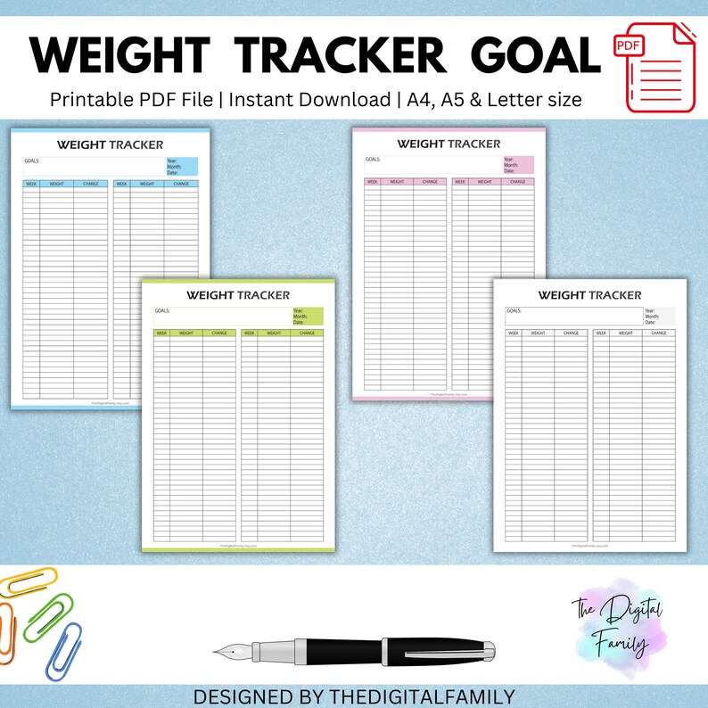 Weekly Weight Tracker Printable, Weight Loss Tracker, Weight Log ...