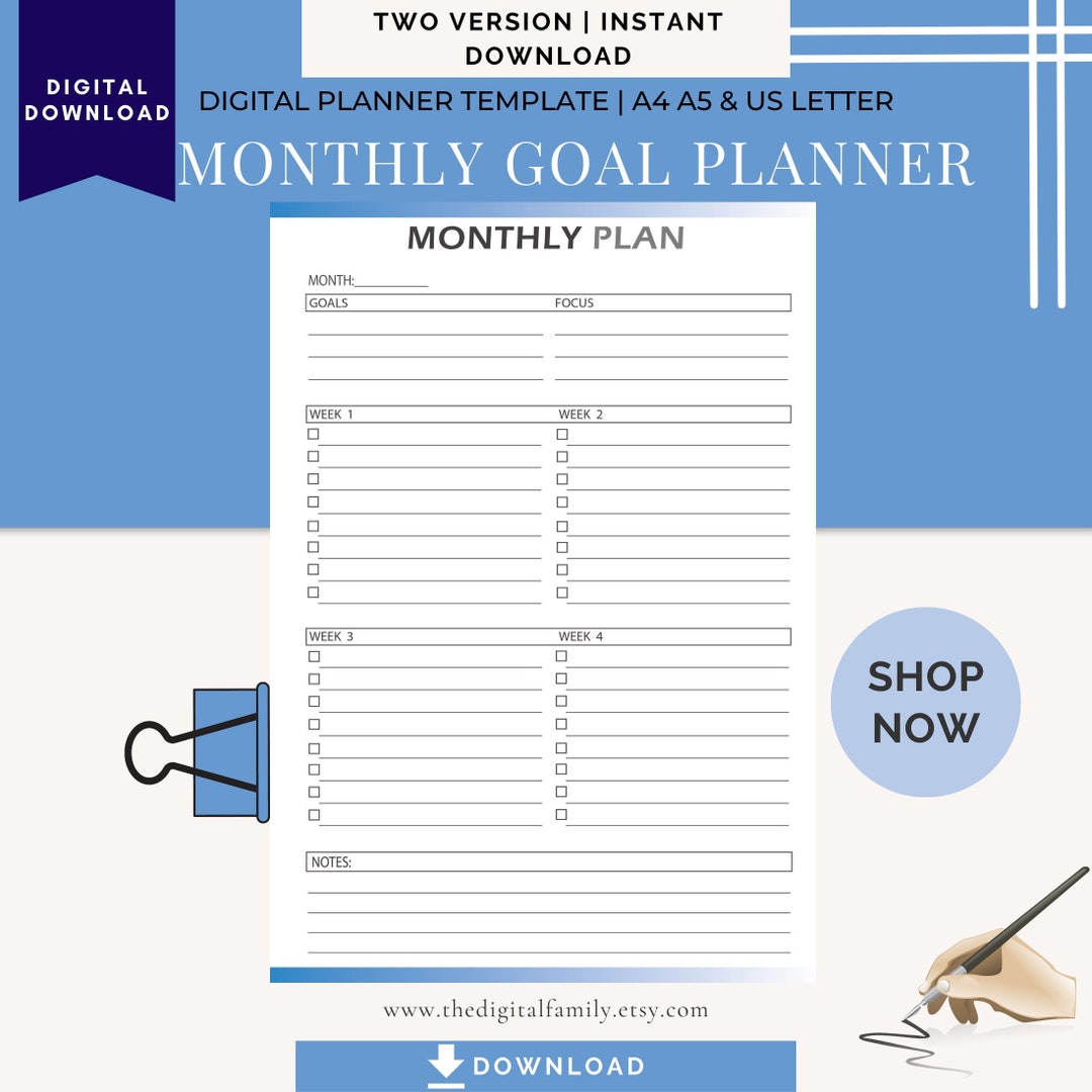 2023 Monthly Goal Planner Printable Monthly to Do List Month - Etsy