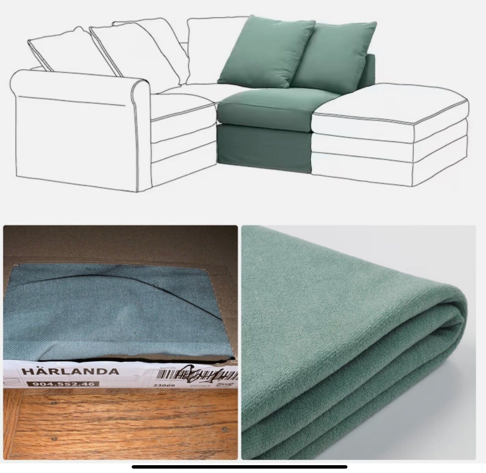 IKEA HARLANDA HÄRLANDA Cover for 1-seat Section Ljungen Light Green 904 ...