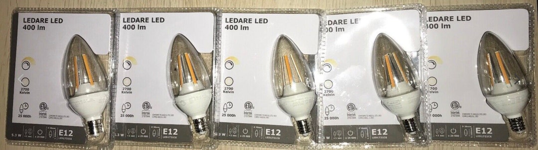 Set of 5 IKEA LEDARE LED Bulb E12 400 Lumen Warm Dimming Chandelier ...