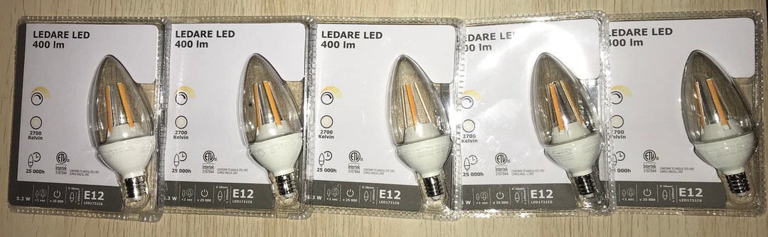 Set of 5 IKEA LEDARE LED Bulb E12 400 Lumen Warm Dimming Chandelier ...