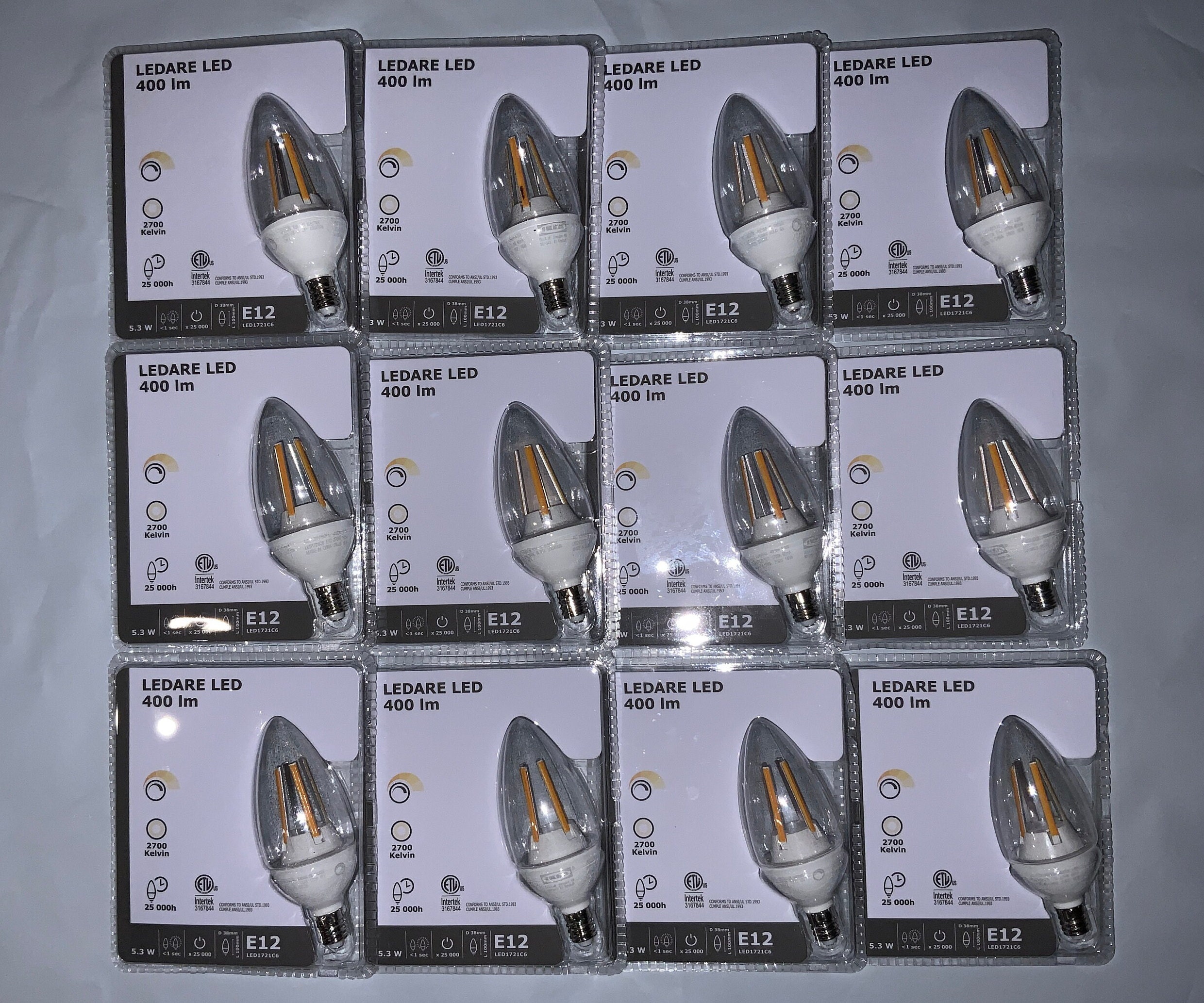 Set of 12 IKEA LEDARE LED Bulb E12 400 Lumen Warm Dimming Chandelier ...