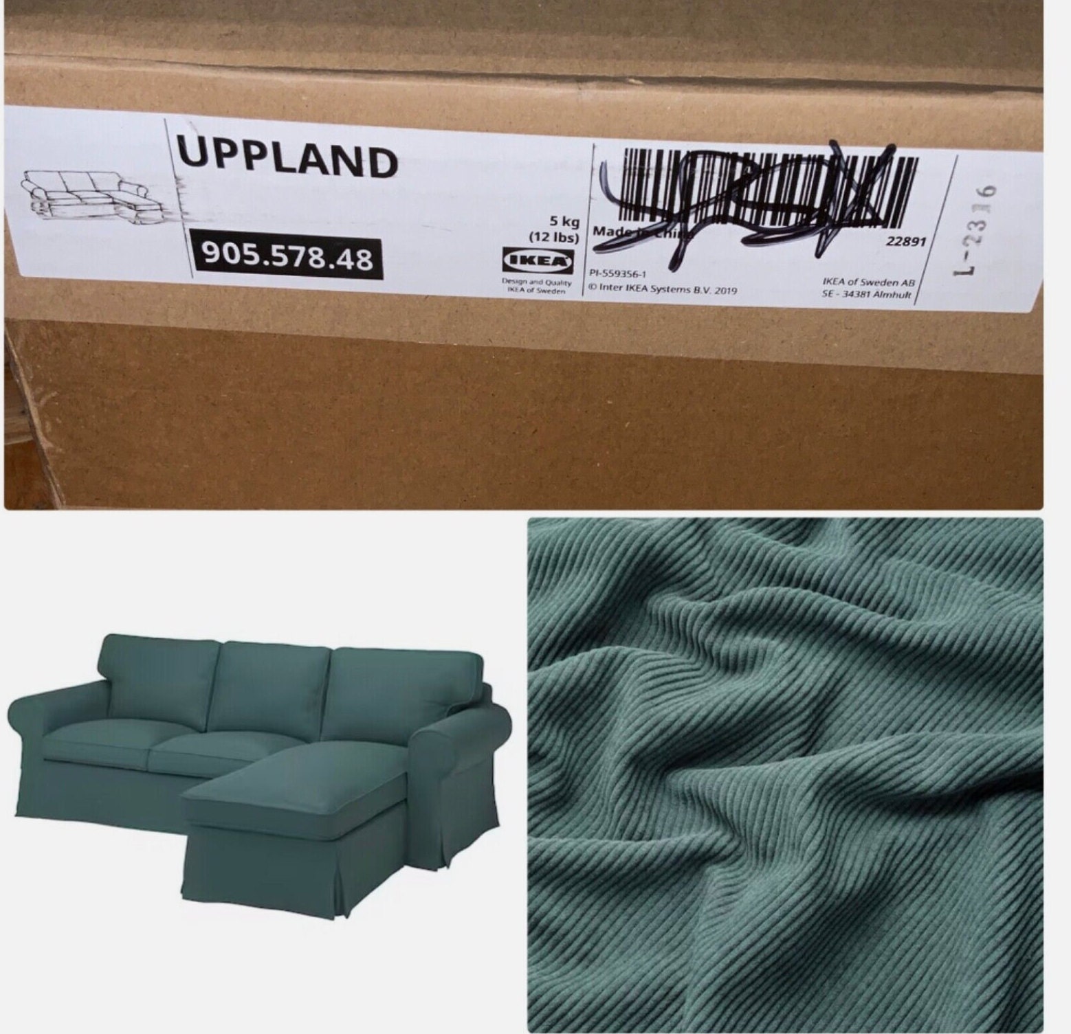 IKEA UPPLAND Bezug fur 3er Sofa mit Chaiselounge Kelinge grau turkis NEU Etsy