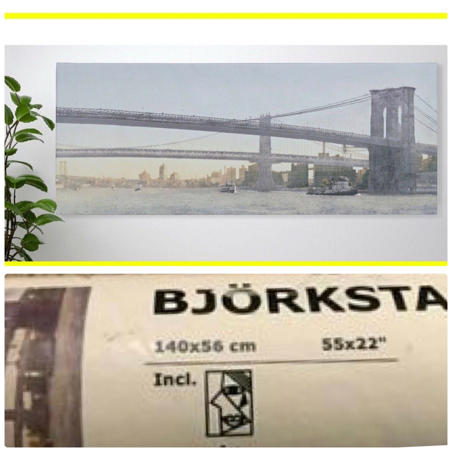 IKEA BJORKSTA Art Canvas Brooklyn Bridge 55x22" NYC - Etsy