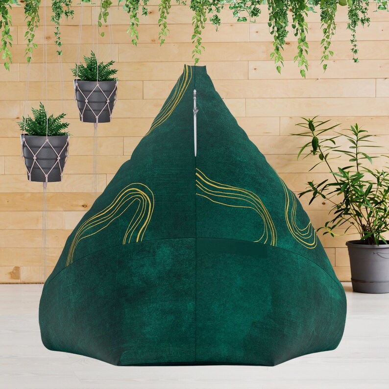 Bean Bag Chair Green and Gold Bean Bag Chair Emerald Green - Etsy