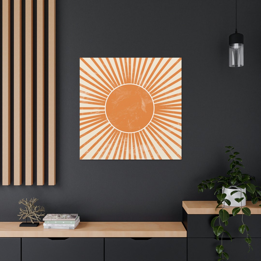 Sun Art Work, Retro Art, Orange Sun Art, Canvas Art, Orange Decor ...