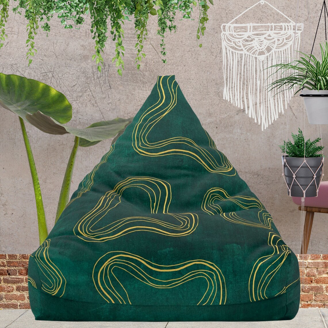 Bean Bag Chair Green and Gold Bean Bag Chair Emerald Green - Etsy