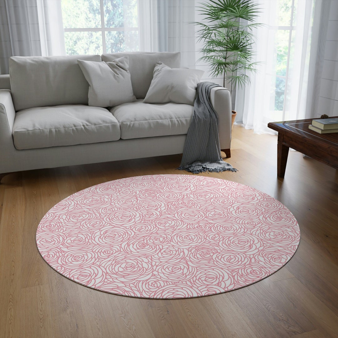 Pink Roses Rug, Round Pastel Pink Floral Rug, Pink Area Rug for Girls ...