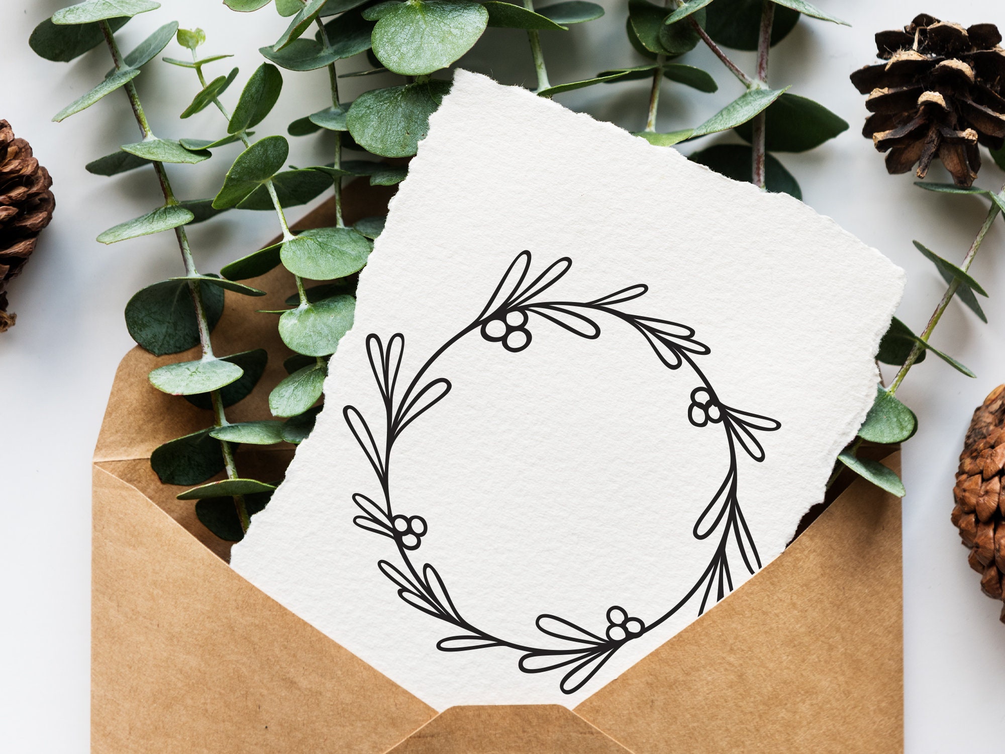 Christmas Wreath Line Art SVG Xmas Mistletoe Leaf Border One Line ...