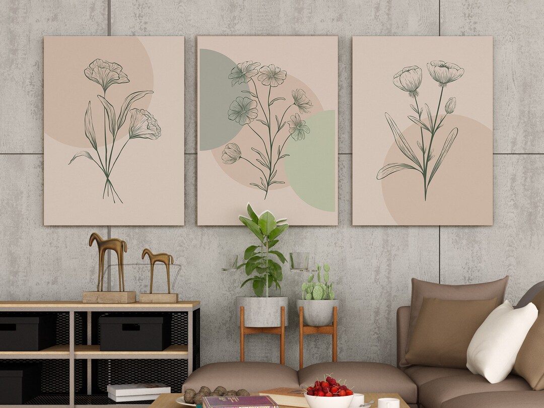 Floral Line Art Printables Three Print Set Boho Botanical Prints ...