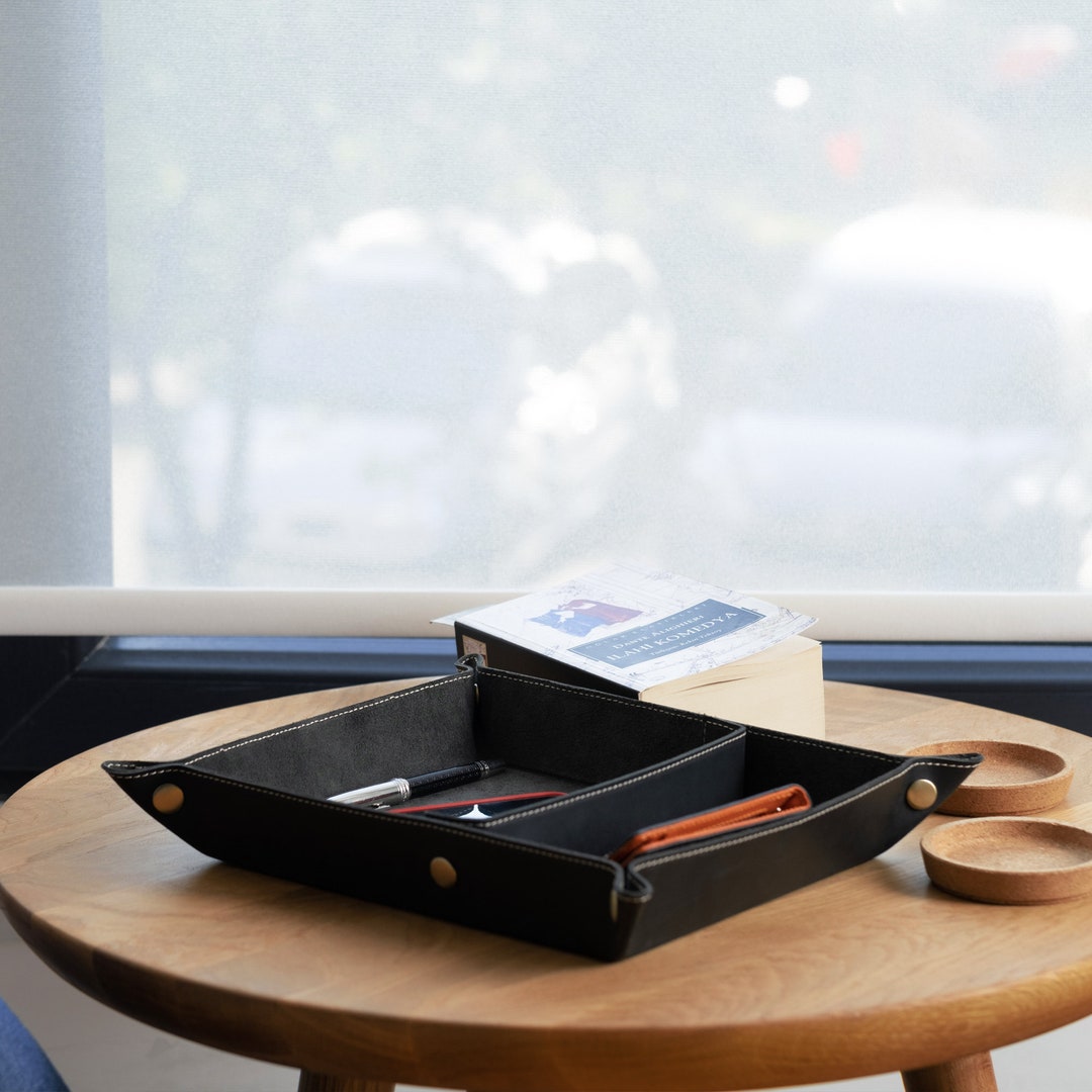 Personalized Leather Tray With Section Leather Catch All Tray - Etsy