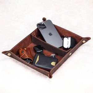 Personalized Leather Tray With Section Leather Catch All Tray - Etsy