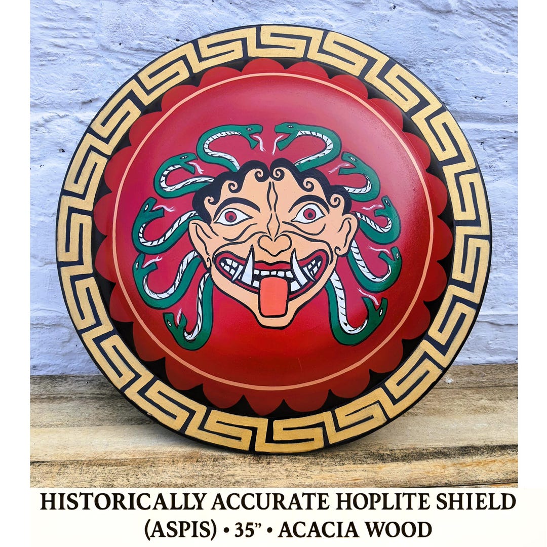 Authentic Greek Hoplite Shield 36" – Acacia Wood With Medusa Design ...