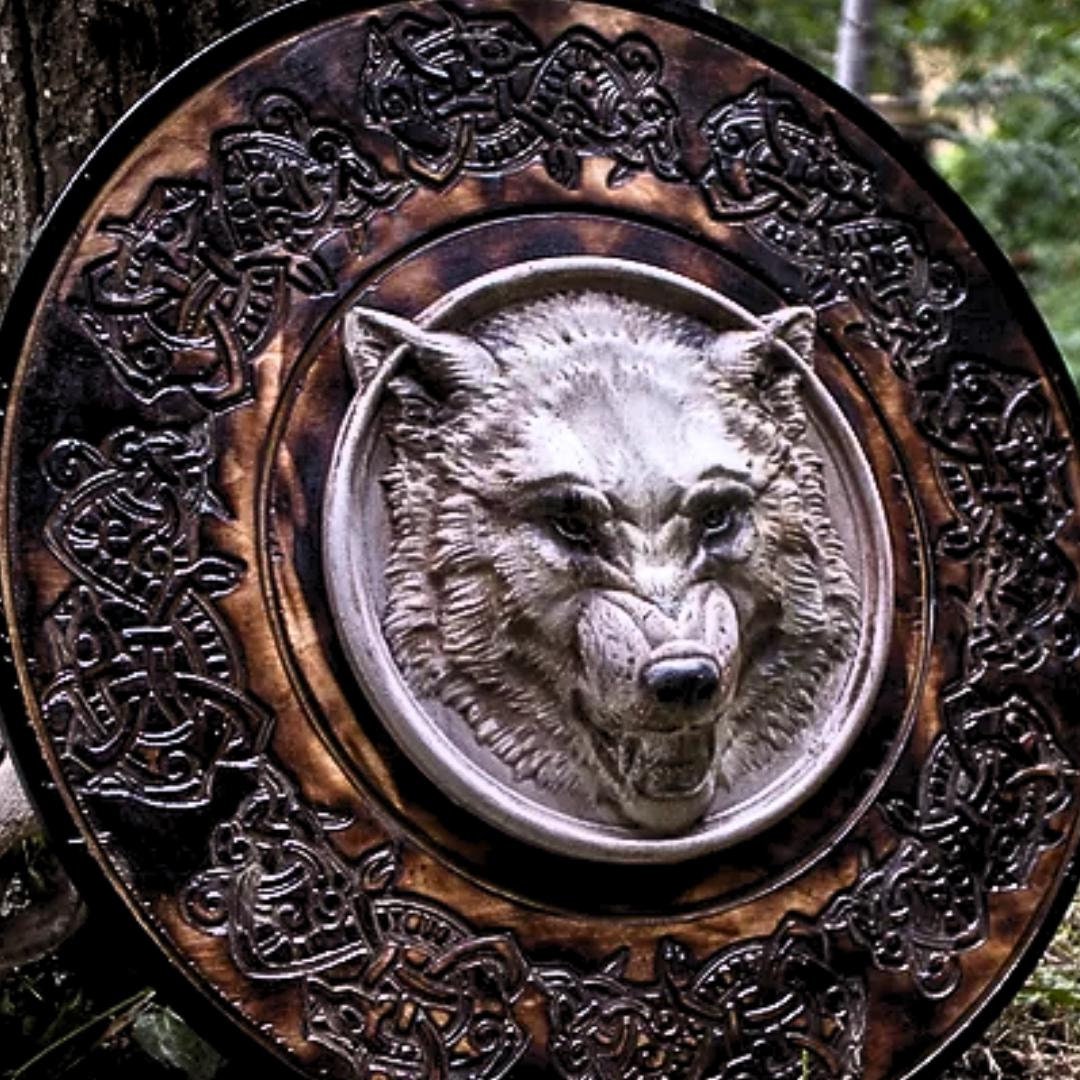 Wolf Shield Wooden Engraved Hand Armor Medieval Shield Vintage Style ...