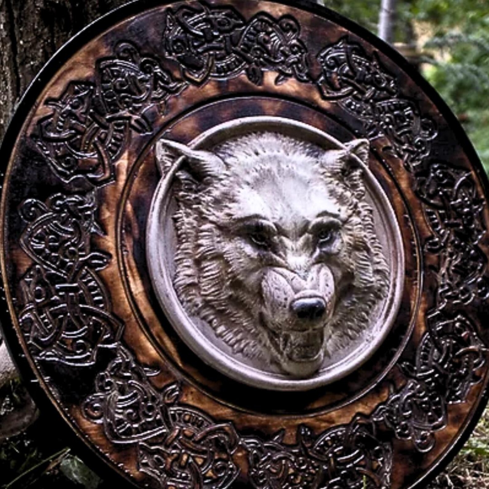 Wolf Shield Wooden Engraved Hand Armor Medieval Shield Vintage Style ...