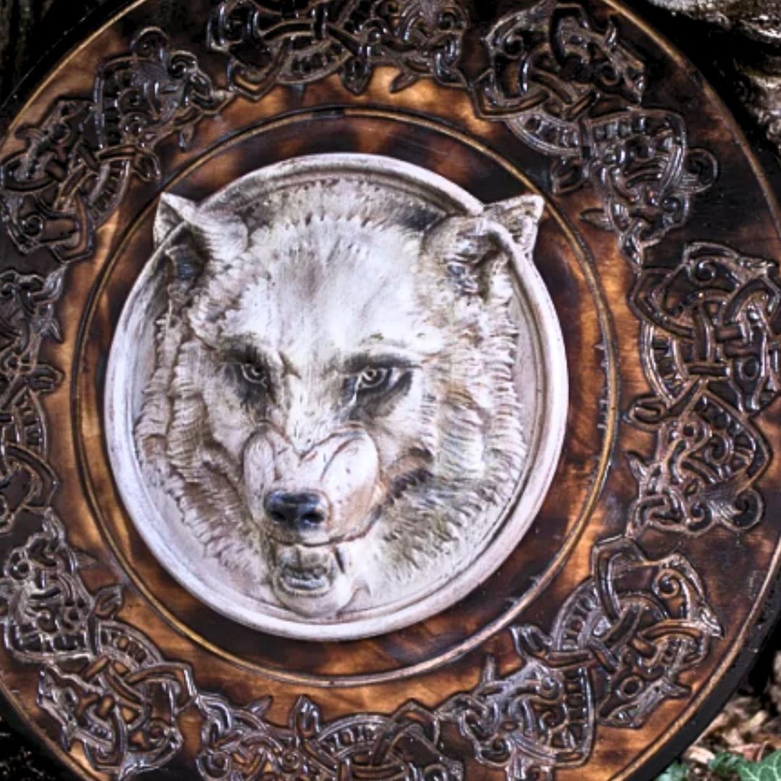 Wolf Shield Wooden Engraved Hand Armor Medieval Shield Vintage Style ...