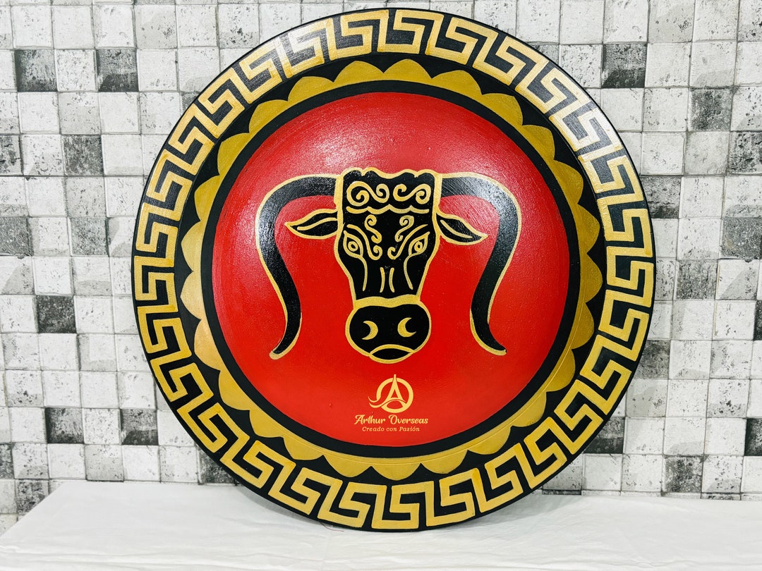 Bull Wooden Shield Handmade Medieval Ancient Greek Hoplite Shield Red ...
