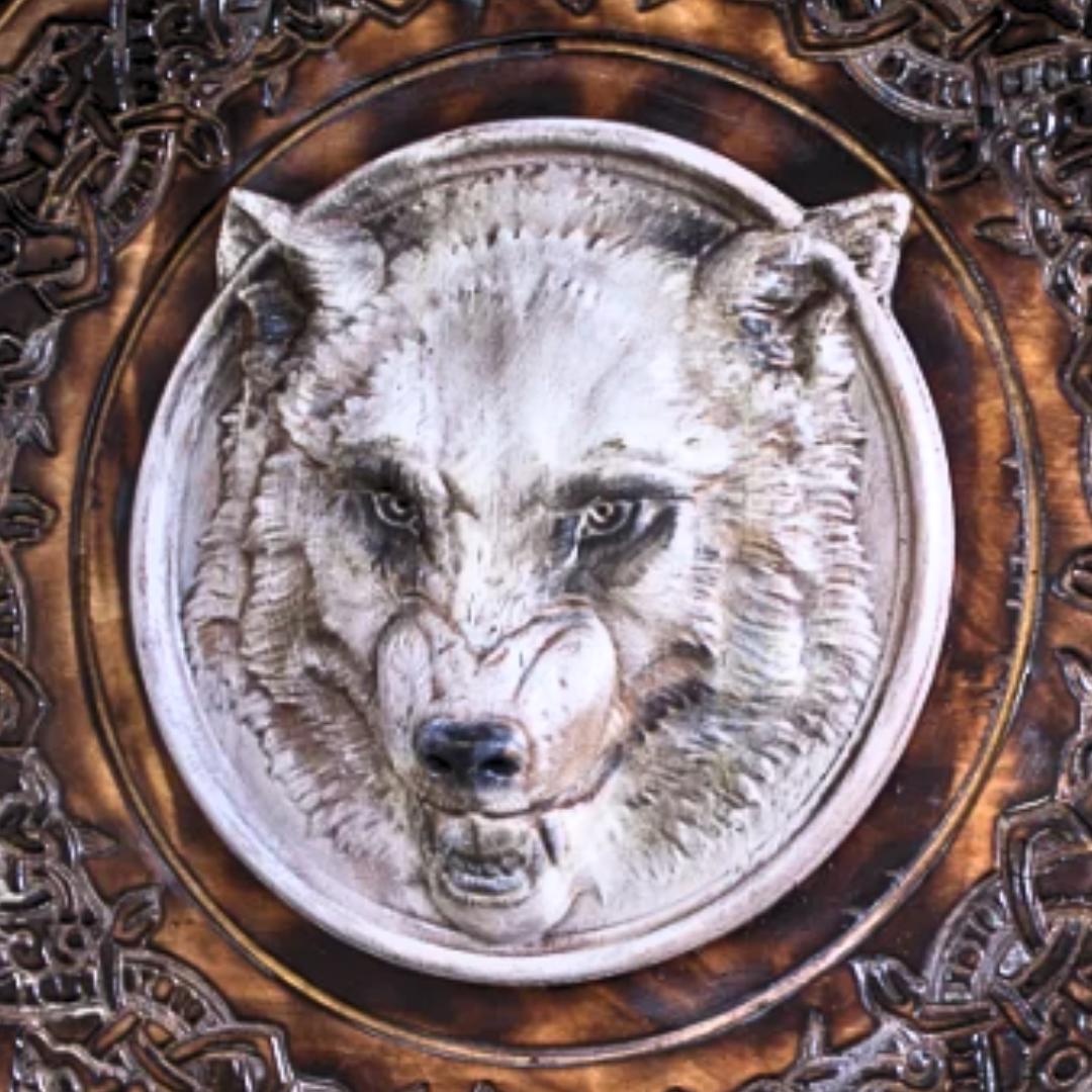 Wolf Shield Wooden Engraved Hand Armor Medieval Shield Vintage Style ...