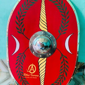Red Roman Scutum Shield Medieval Viking Oval Wooden Shield Authentic Battle-ready Hand Armor ...