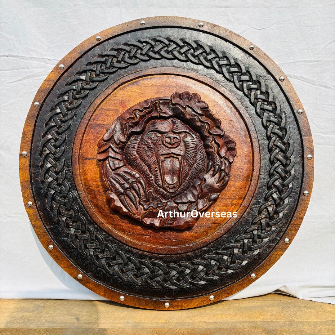 Wooden Viking Shield – Handcrafted Bear Totem Design – LARP & Cosplay ...