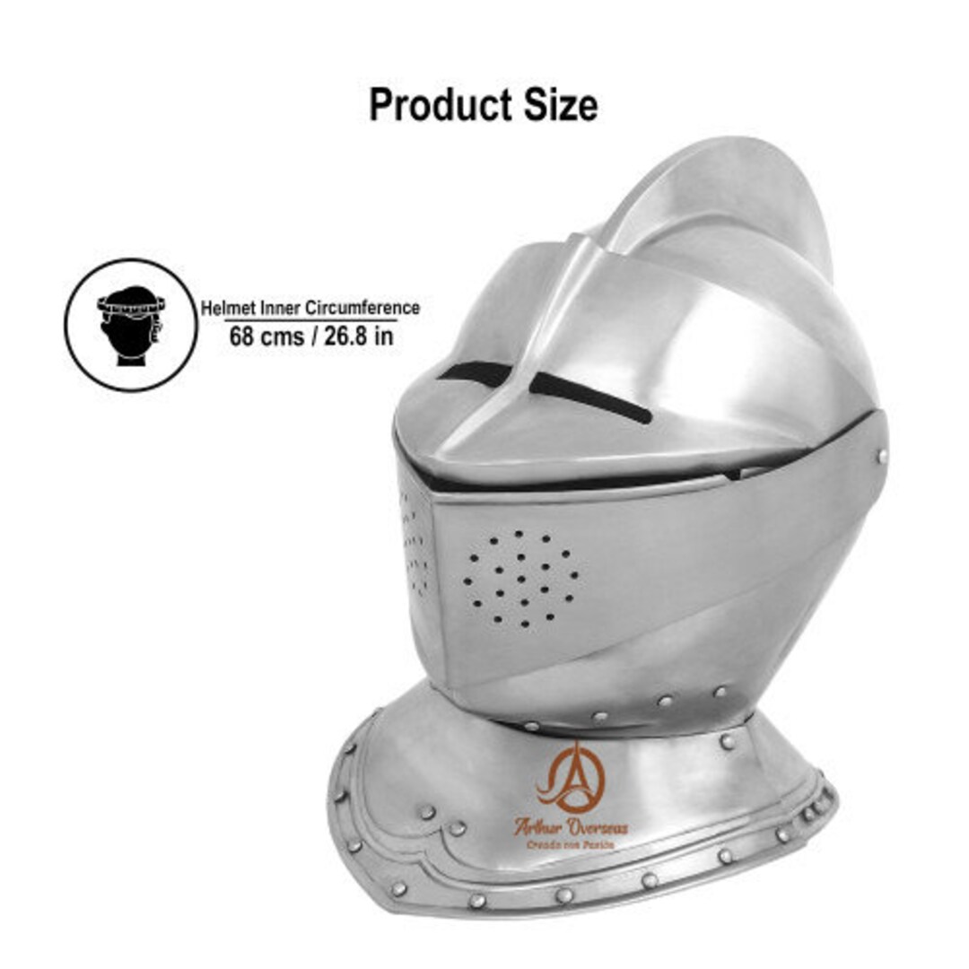 Medieval Renaissance Closed Helmet With Integrated Bevor Movable Visor ...