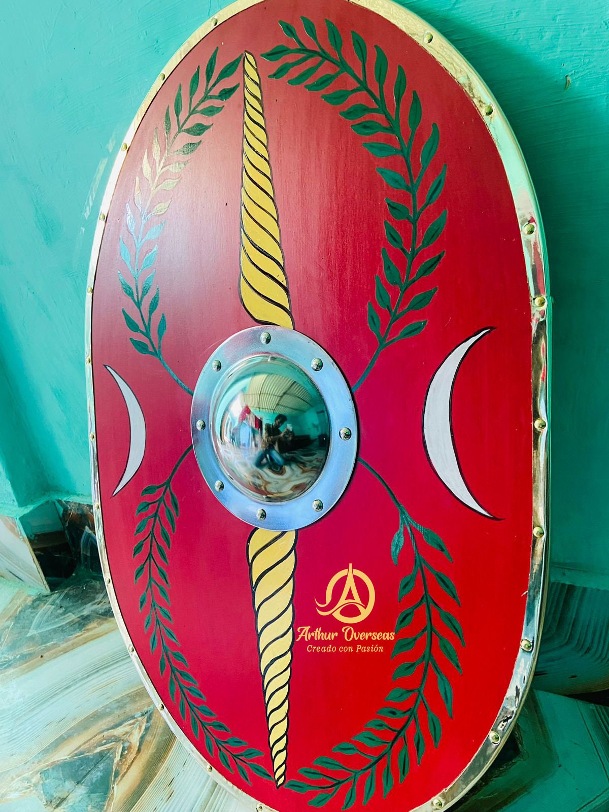 Red Medieval Roman Oval Wooden Shield 30-inches Authentic Roman Scutum ...