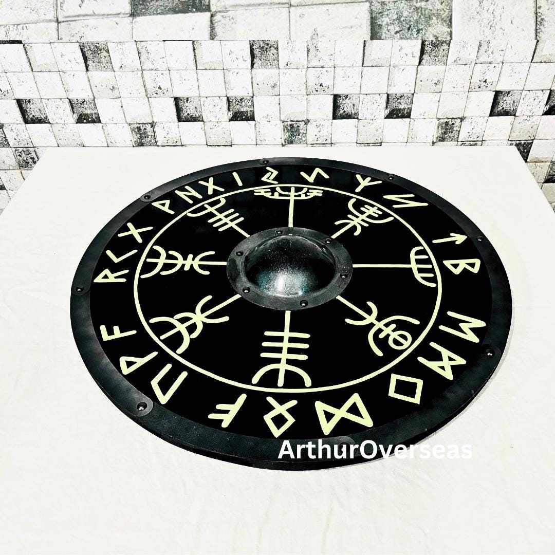 Medieval Viking Shield Vegvisir Compass Black Round Shield Slavic Runes ...