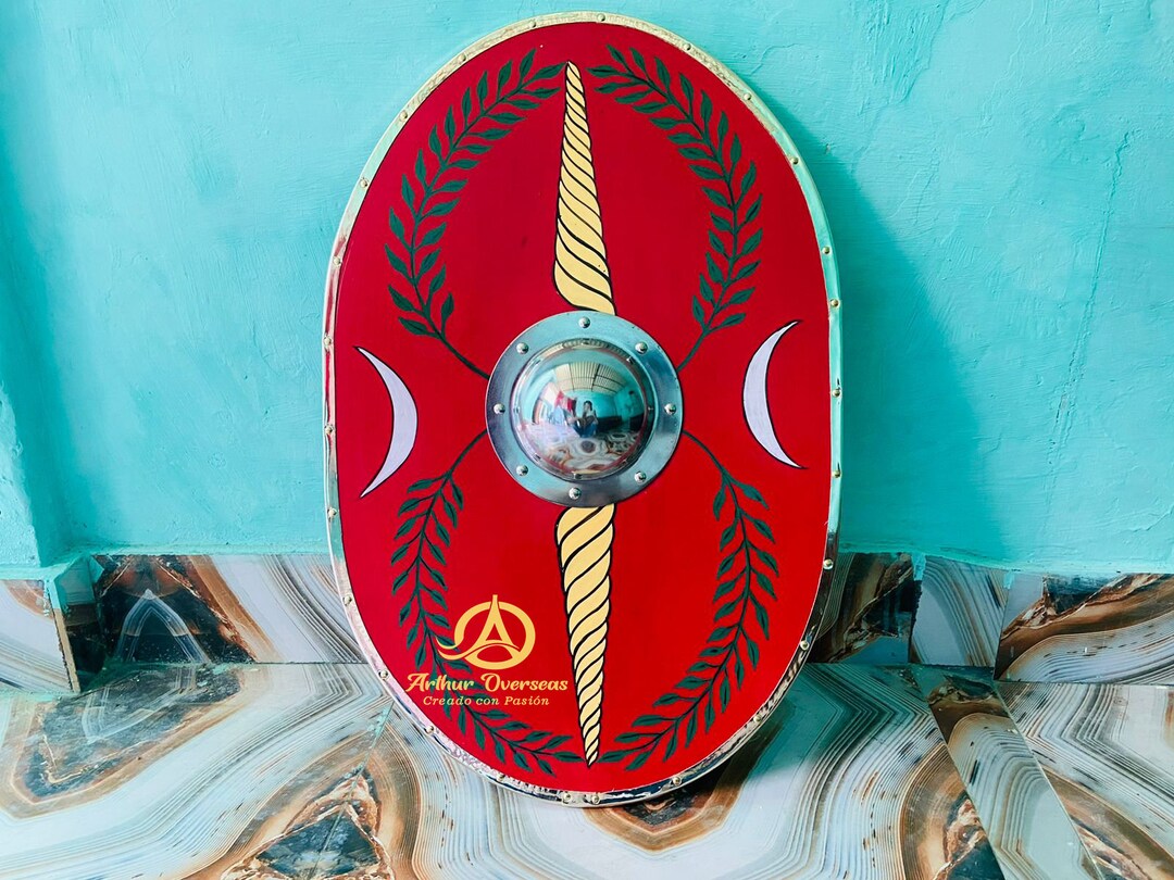 Red Medieval Roman Oval Wooden Shield 30-inches Authentic Roman Scutum ...