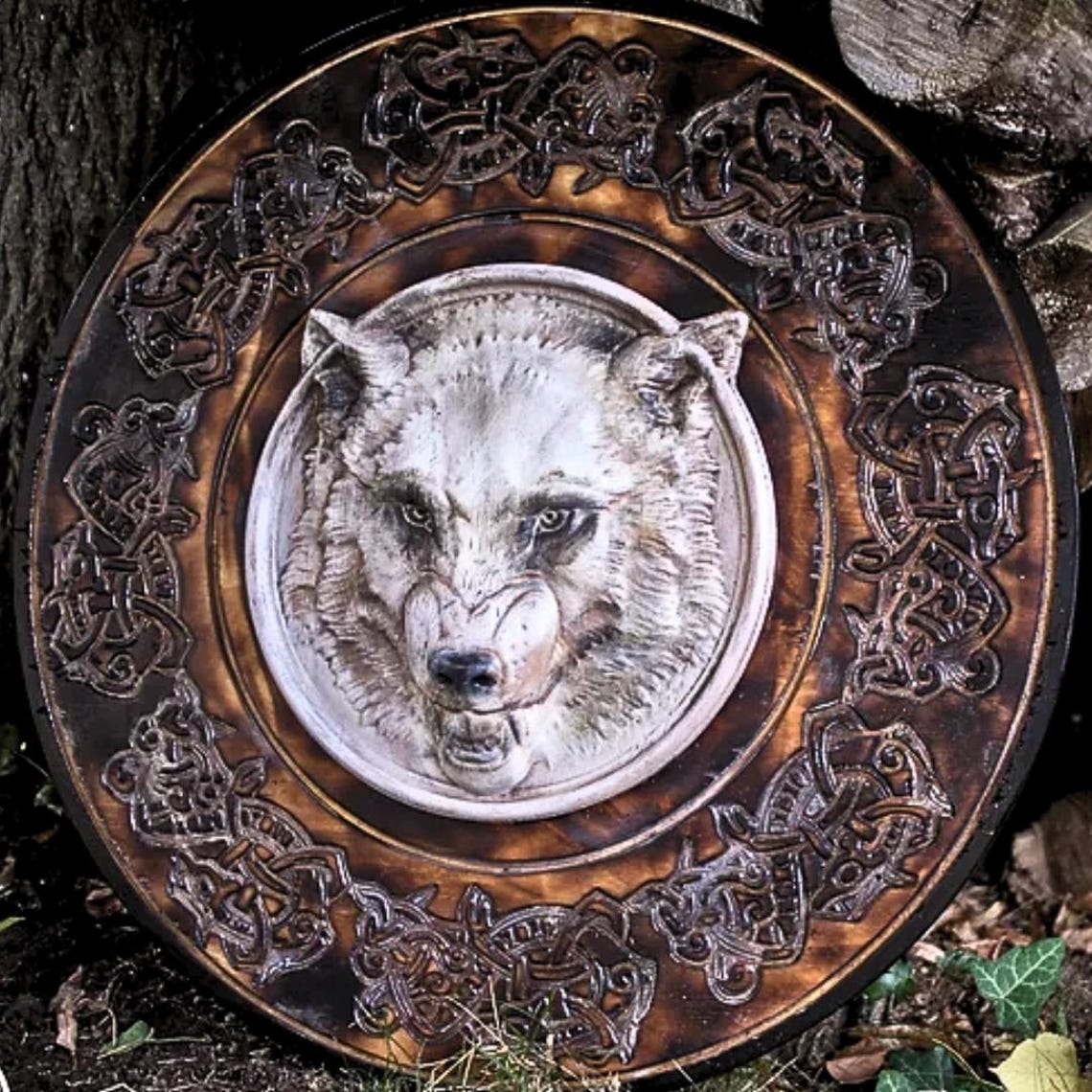 Wolf Shield Wooden Engraved Hand Armor Medieval Shield Vintage Style ...